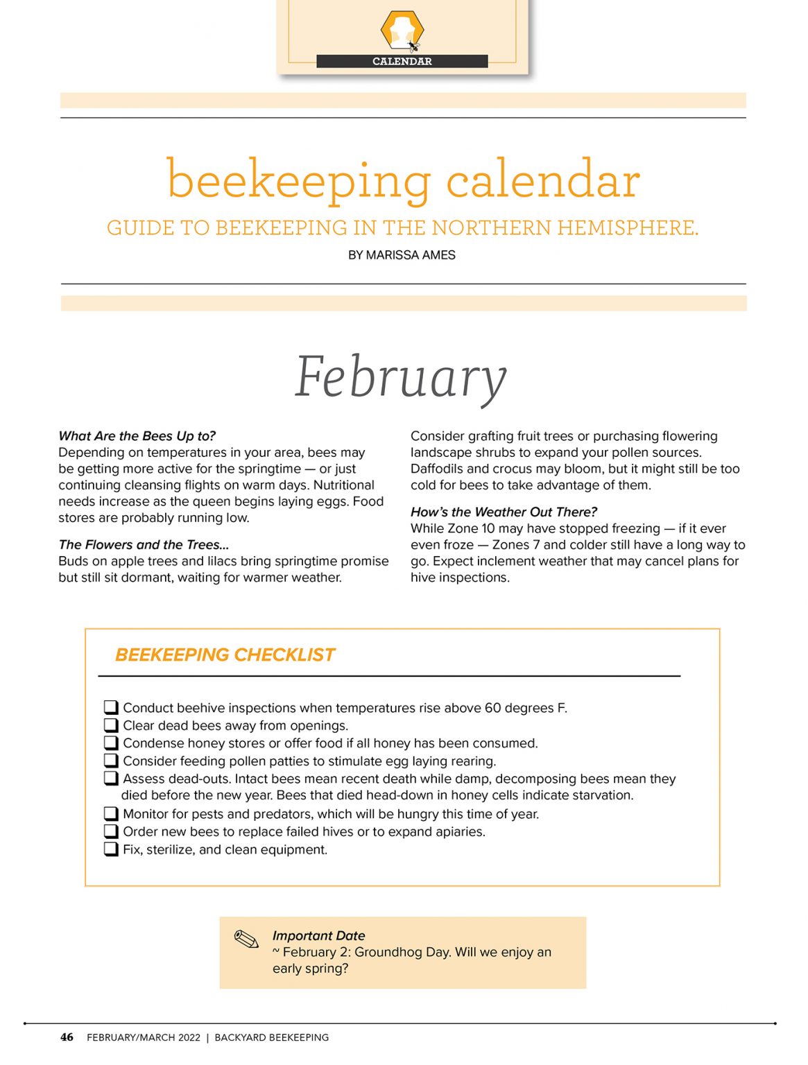 Beekeeping Calendar February/March - Backyard Beekeeping